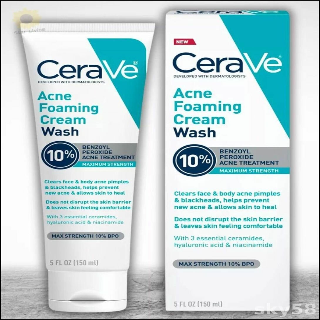 CeraVe для Умывания от Прыщей и Акне. Бензоил Пероксид 10%