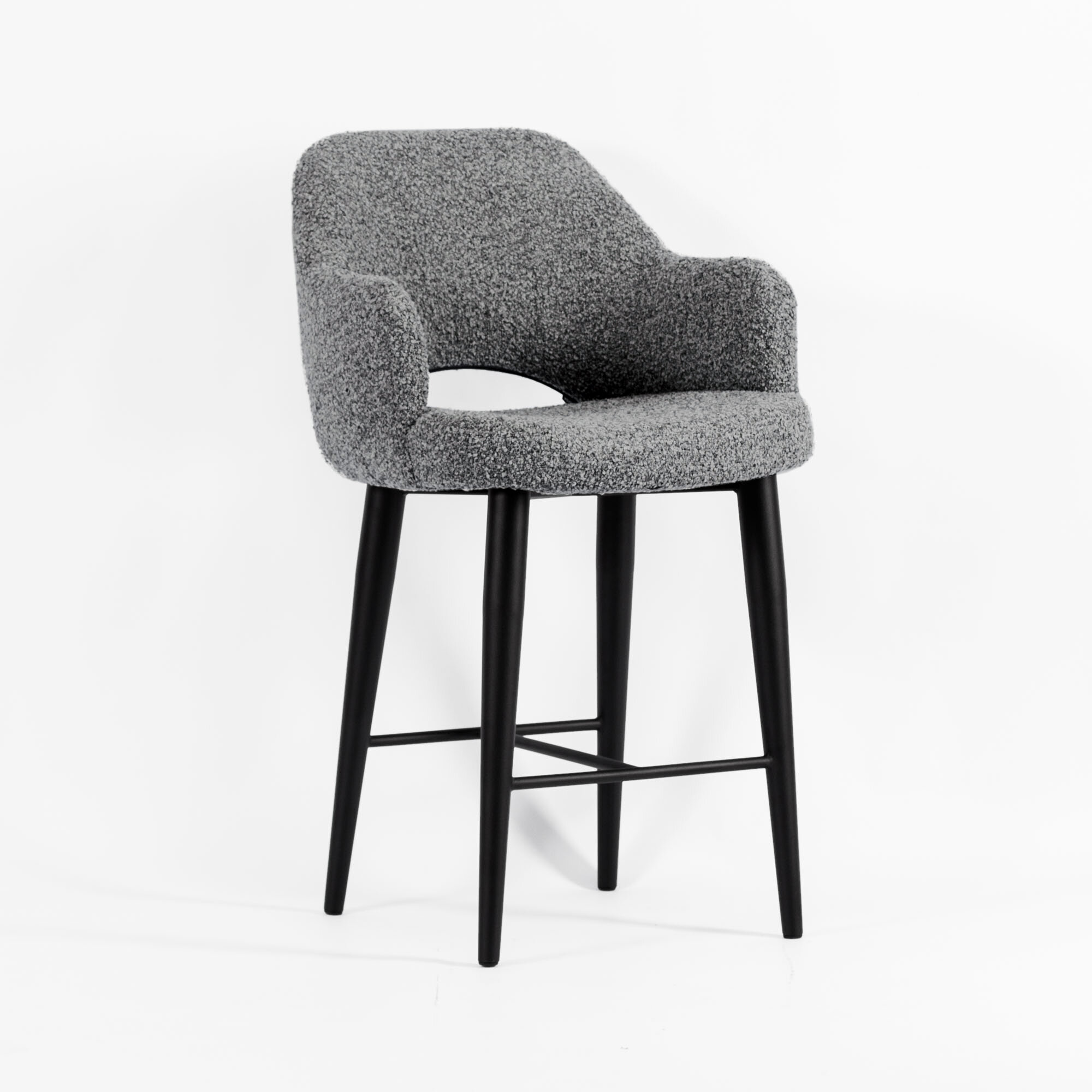 Стул полубарный Мартин серая ткань букле ножки черные для дома/для гостиной/для столовой/для кафе/кухонный стул/стул кухонный