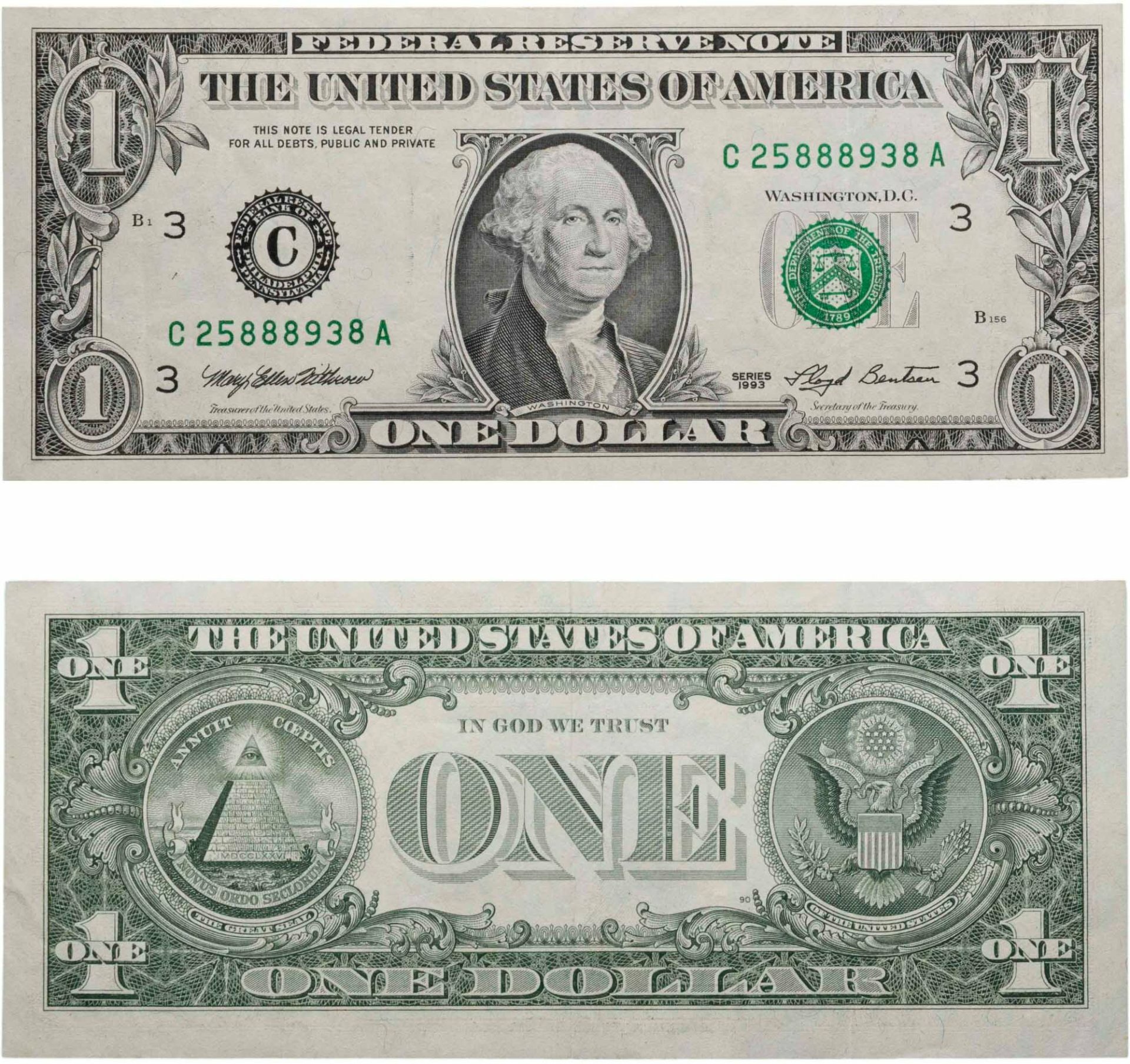 США 1 доллар 1993 год Pick 490а С-Филадельфия