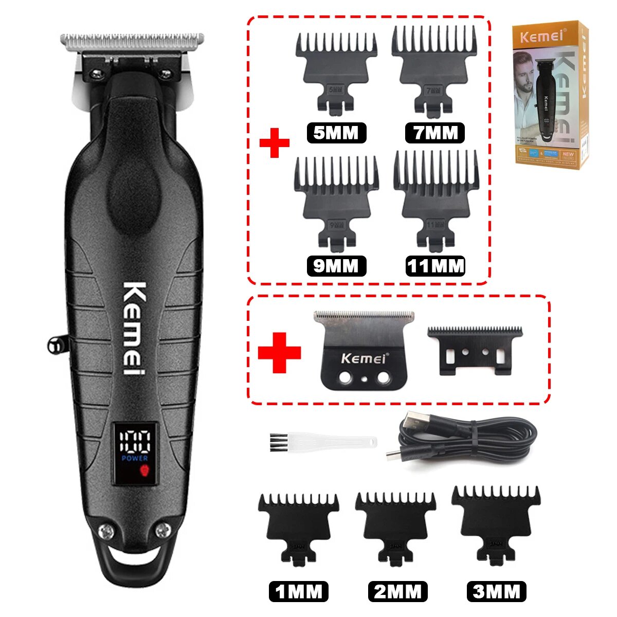 Kemei KM-2293 Триммер для волос, 2293-Blade Comb Box
