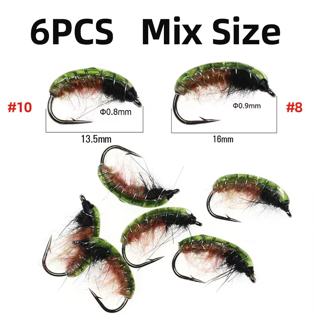 Bimoo Мухи-нимфы Скад 6 шт. зелёные 6pcs MIX size