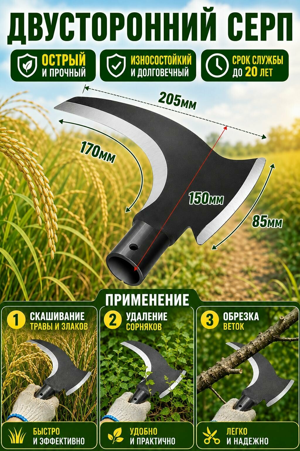 Коса высоколегированная сталь лезвие 17 см 2.8 мм
