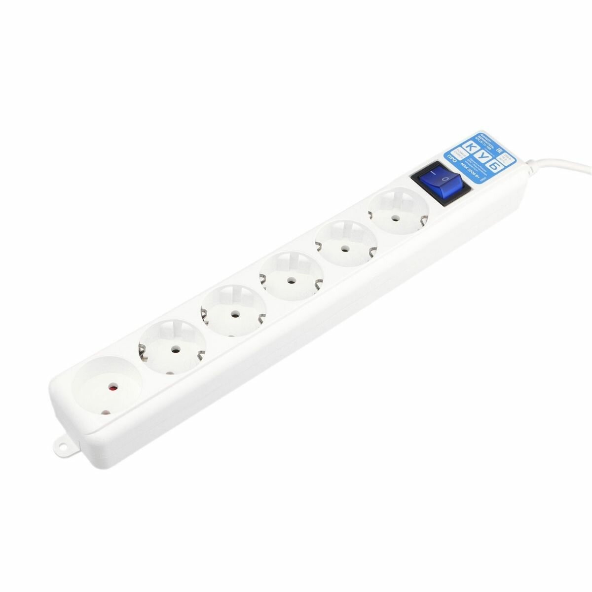 Фильтр-удлинитель Power Cube Pro SPL(5+1)-16B-P-1,9M 6 розеток (5 с заземлением + 1 без), белый, 5м, 16 А/3,5 кВт, 3*1мм
