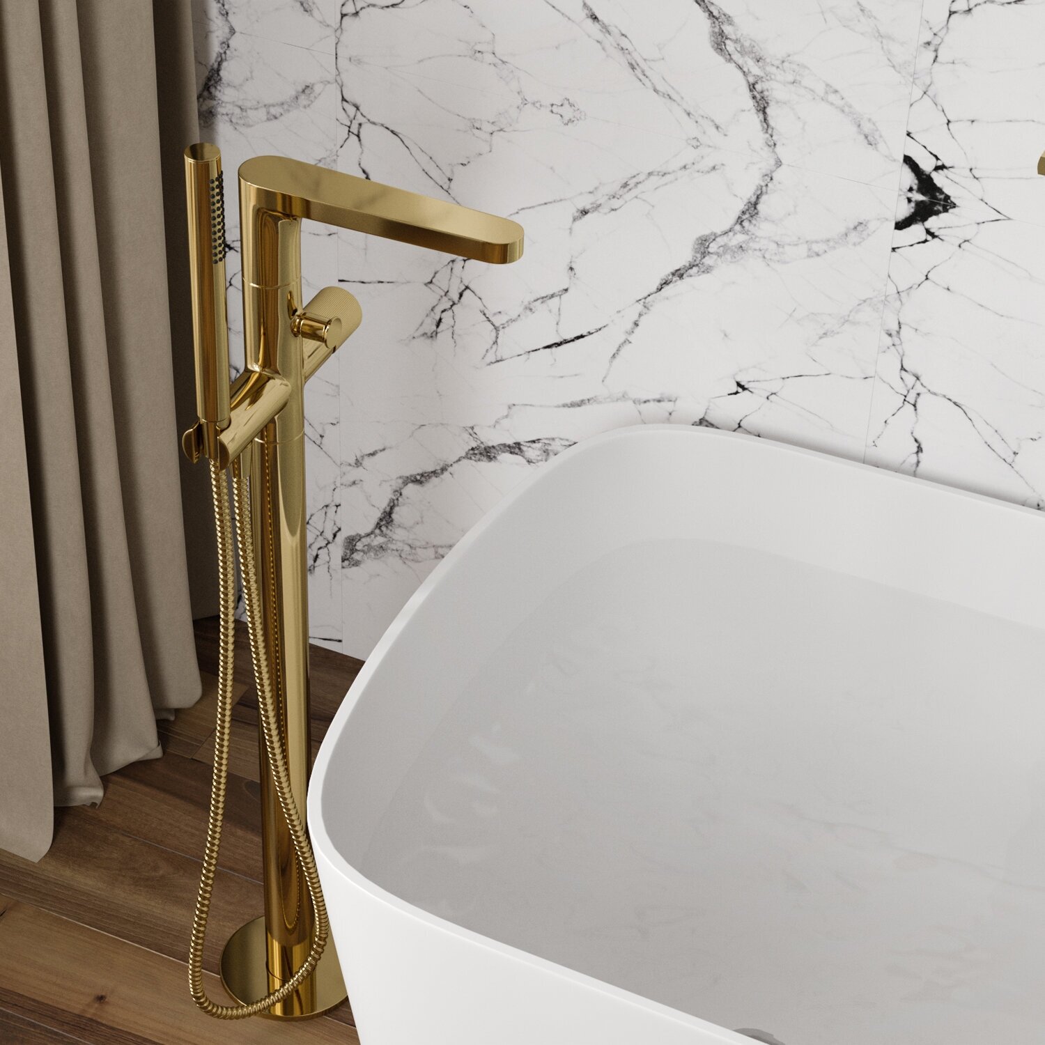 Смеситель напольный для ванны золото 7621 WasserKRAFT