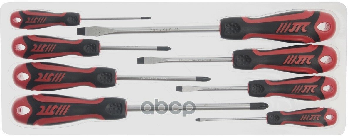 Набор отвёрток усиленных, 8 предмета SL3.0x75, SL5.5x75, SL6.5x100, SL8.0x150, PH0x75, PH1x75, PH2x1 JTC арт. JTC-7644