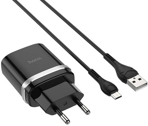 Адаптер питания USB-A 3А + кабель microUSB 1м Hoco C12Q Smart Black зарядка 18W QC3.0 - черный