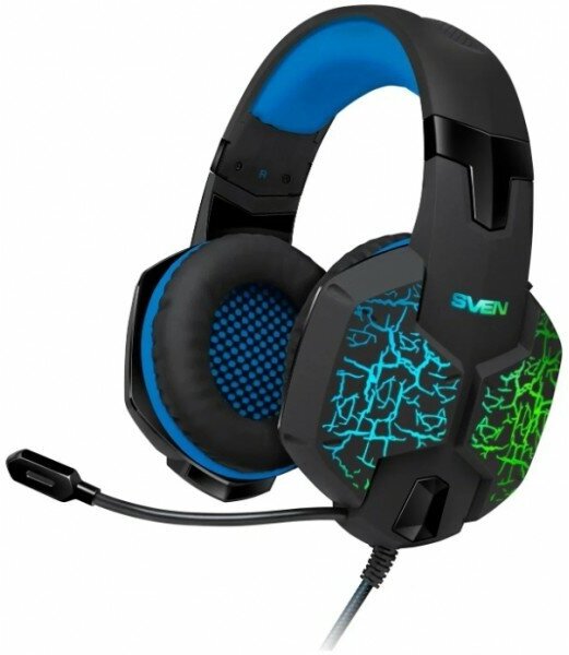 Гарнитура проводная SVEN AP-U980MV, черный-синий (USB, LED, 7.1, 2.2m)