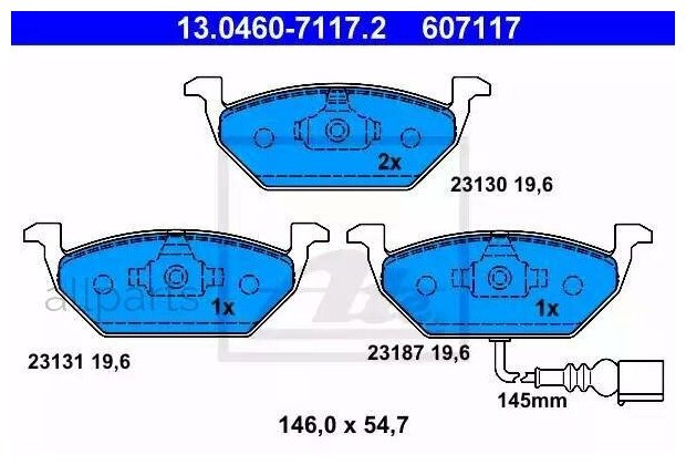 ATE 13.0460-7117.2 Колодки пер. AUDI A2, A3/VW BORA, GOLF IV, POLO/SKODA OCTAVIA