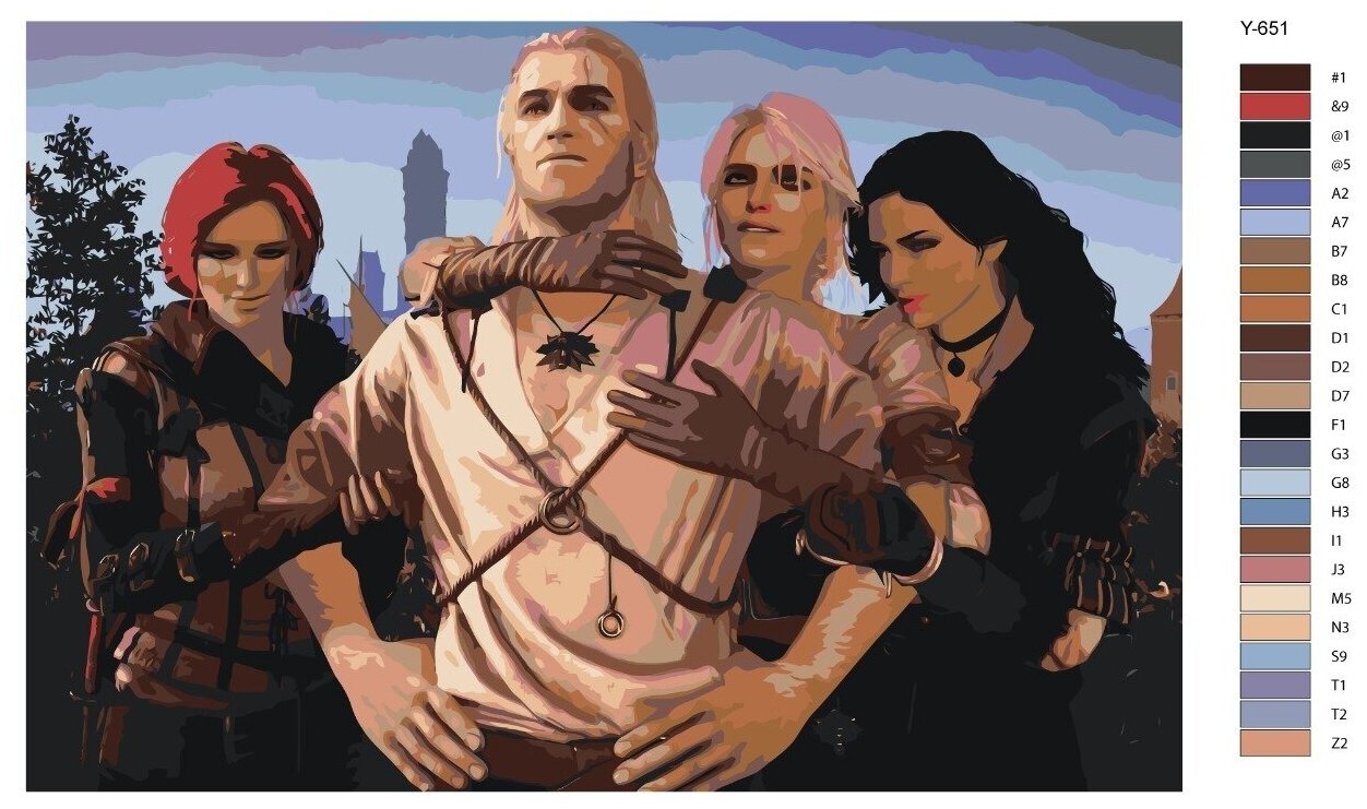 Картина по номерам Y-651 "Ведьмак 3: Дикая Охота. Йеннифэр, Трисс, Геральт и Цири" 40х60