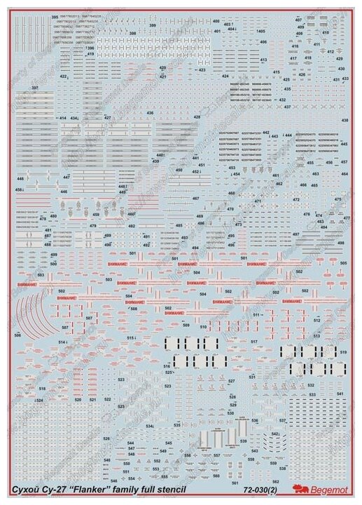 72030 Декаль Сухой Су-27 технические надписи