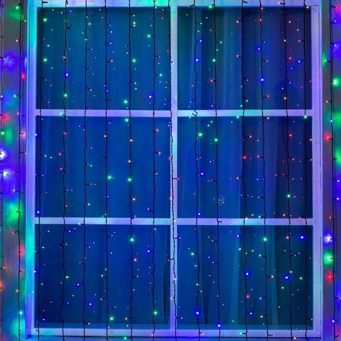 Гирлянда-штора уличная "Занавес", светодиодная электрогирлянда дождь на окна и фасад, праздничный декор на Новый год, украшение для дома и улицы, 2 х 6 м, IP44, УМС, тёмная нить, 1440 LED, свечение мульти, 220 В