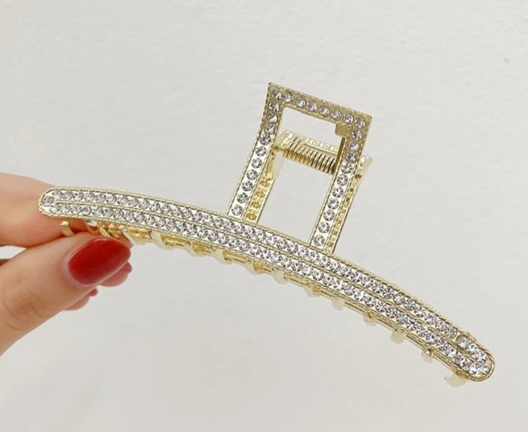 Заколка Краб Блестящий зажим для волос с квадратной дугой со стразами. Металлический. Усиленный. Цвет золото.