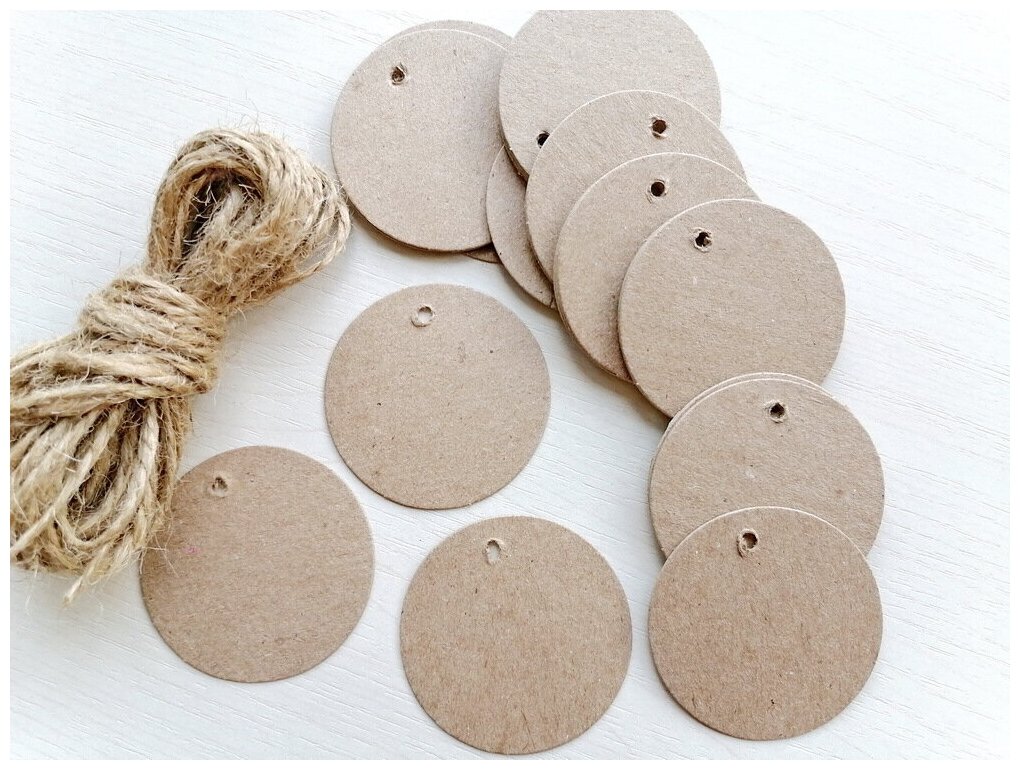 Бирки для подарков, 30 шт, Крафт круглые, 4,5 см