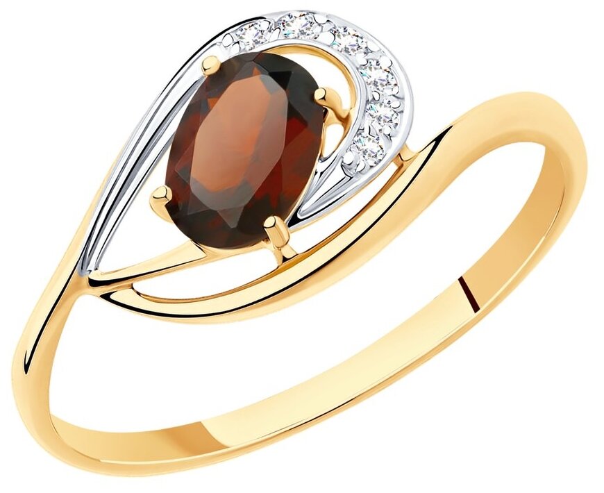 Кольцо, красное золото, 585 проба, гранат