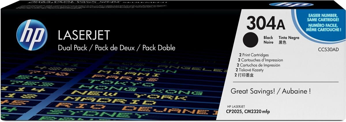 Тонер-картридж HP №304A (CC530AD), черный, для лазерного принтера HP Color LaserJet cm2320, cp2020, cp2025.