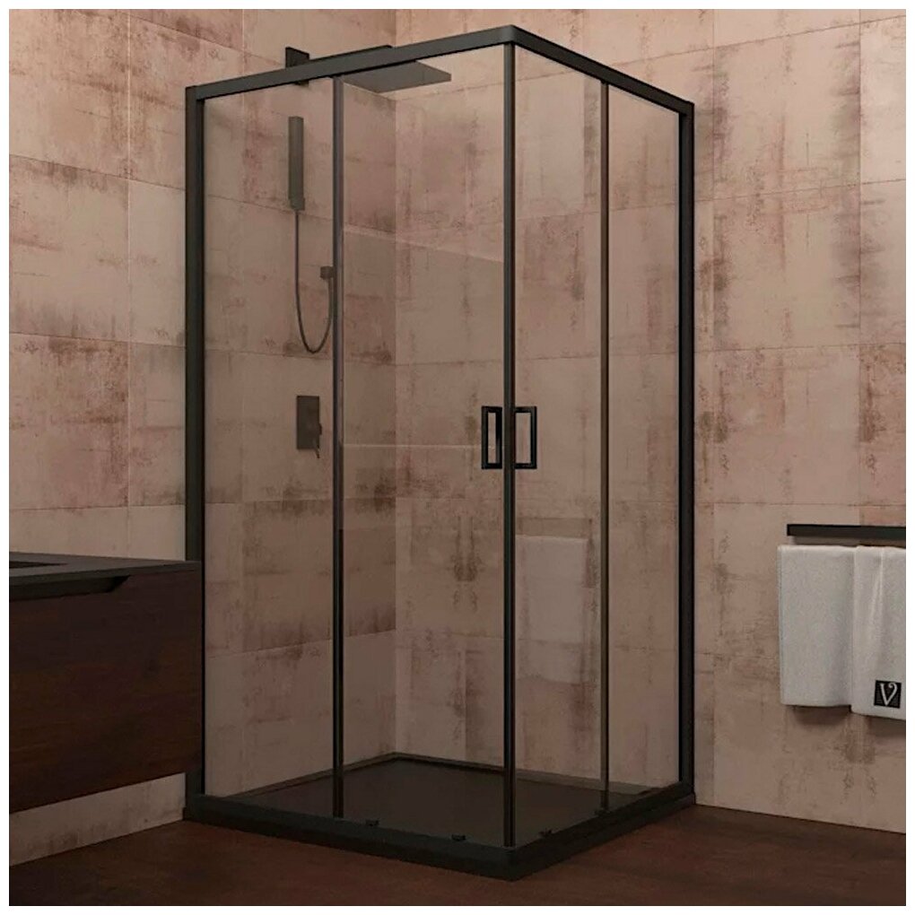 Душевой угол Veconi Rovigo RV-13, 800x800x1950, черный, стекло прозрачное
