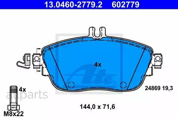 ATE 13.0460-2779.2 Колодки MERCEDES W176/W246 12->