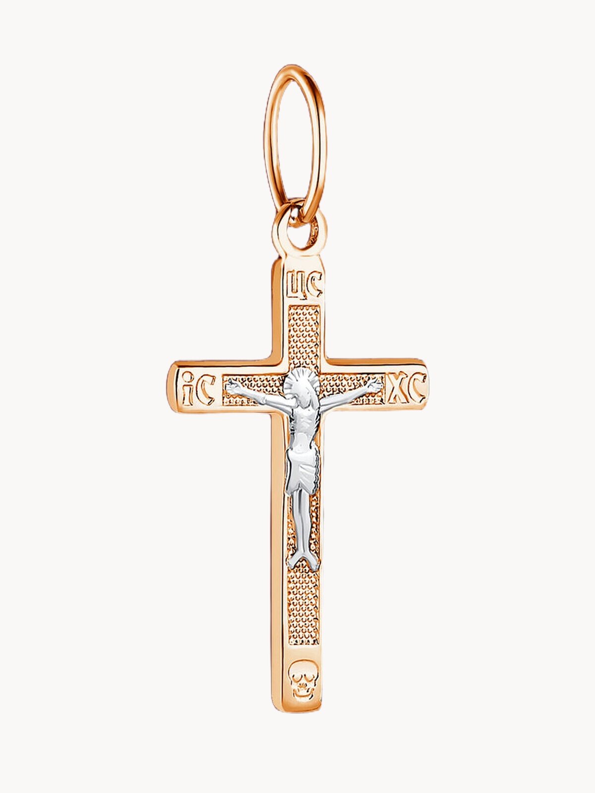 Крестик, красное золото, 375 проба, родирование