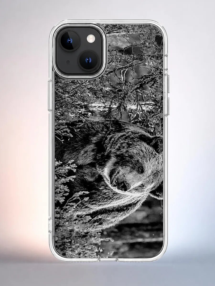 Чехол iPhone 13 медведь абстракция лес силиконовый