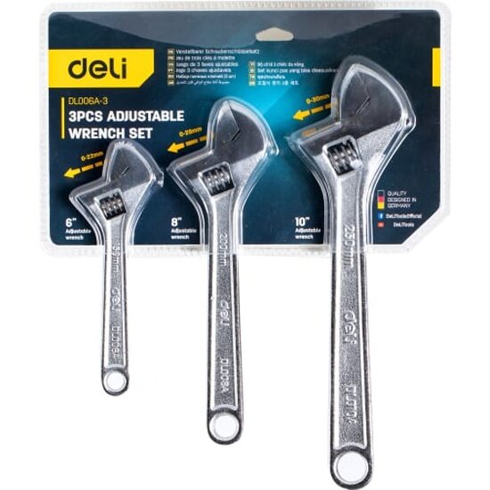 Набор из 3-х разводных гаечных ключей Deli Tools Deli DL006A-3 (150/200/250 мм)