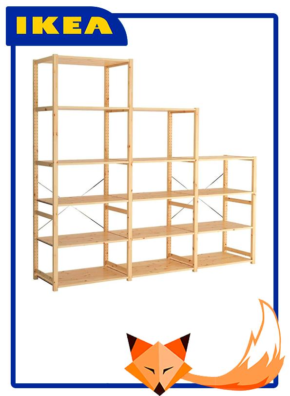 Стеллаж IKEA Ivar 259х30х226 см, 15 полок, массив сосны, без покрытия