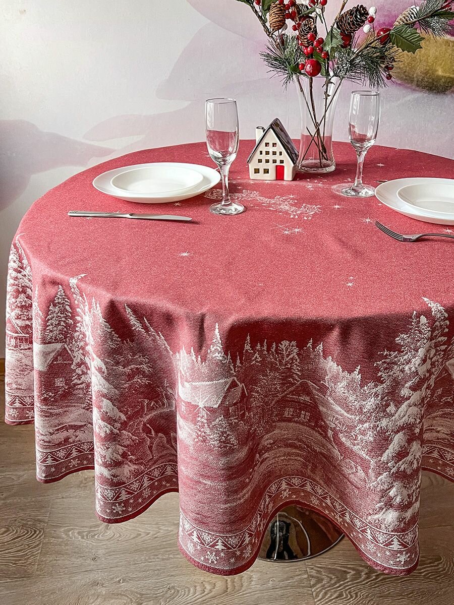 Скатерть жаккардовая "Рождество" D178, красная