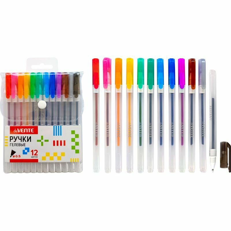 Набор гелевых цветных ручек 12 шт, 12 цветов, 0,5 мм, сменный стержень