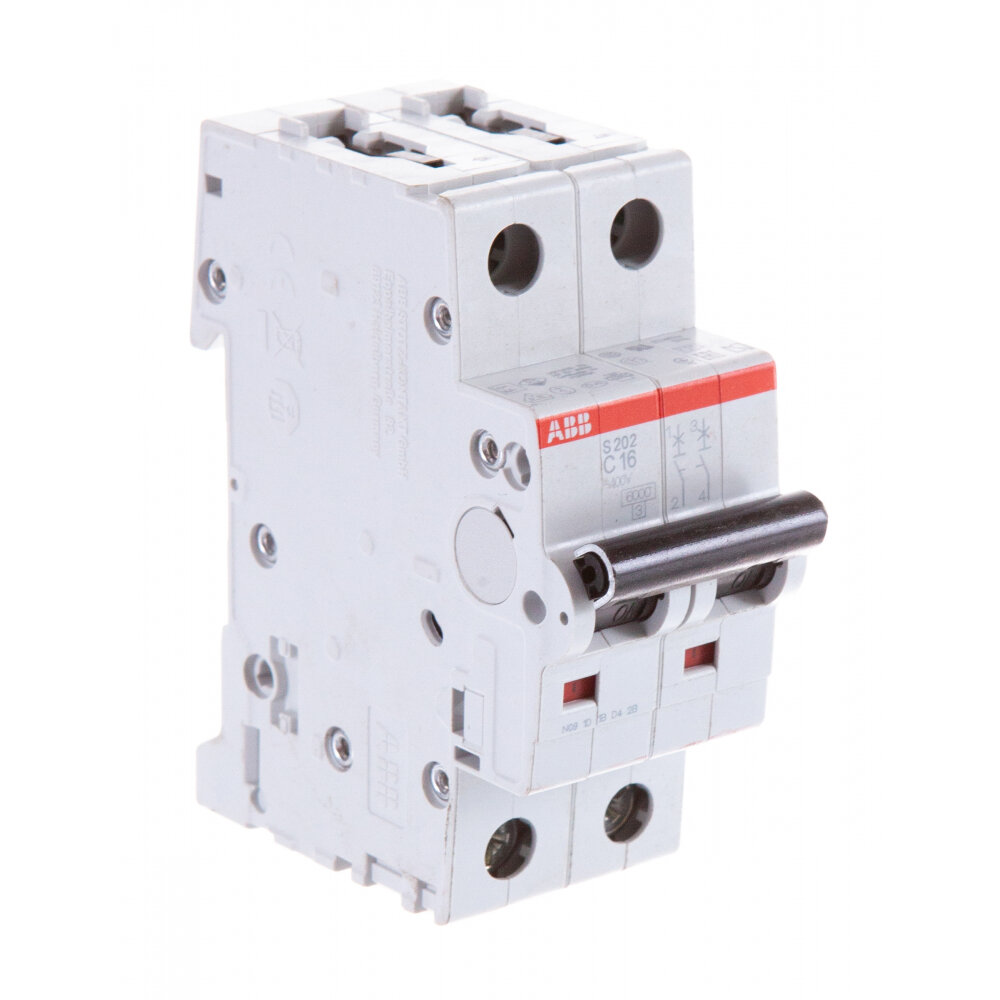 Автоматический двухполюсный выключатель ABB модульный тип C с защитой IP20, серый корпус, климатическое исполнение