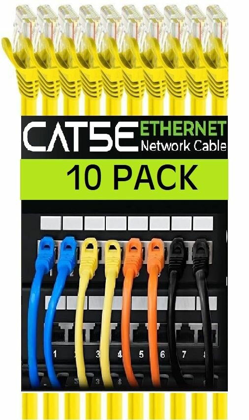 Соединительный кабель патч корд UTP Cat5e 1.5 метра жёлтый 10 штук