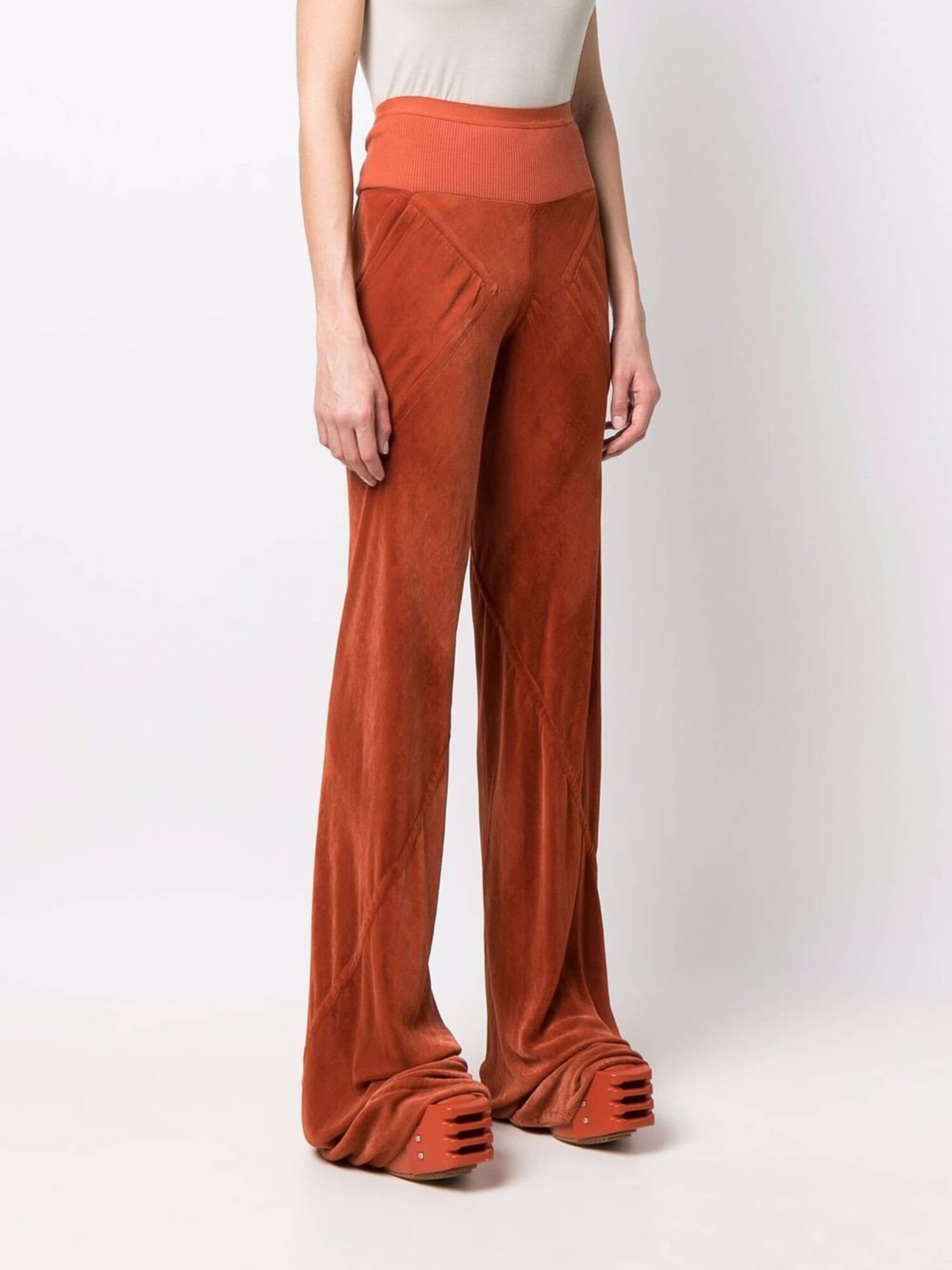 Брюки клеш Rick Owens Бархатные брюки, размер 38, зеленый/оранжевый — фото 1