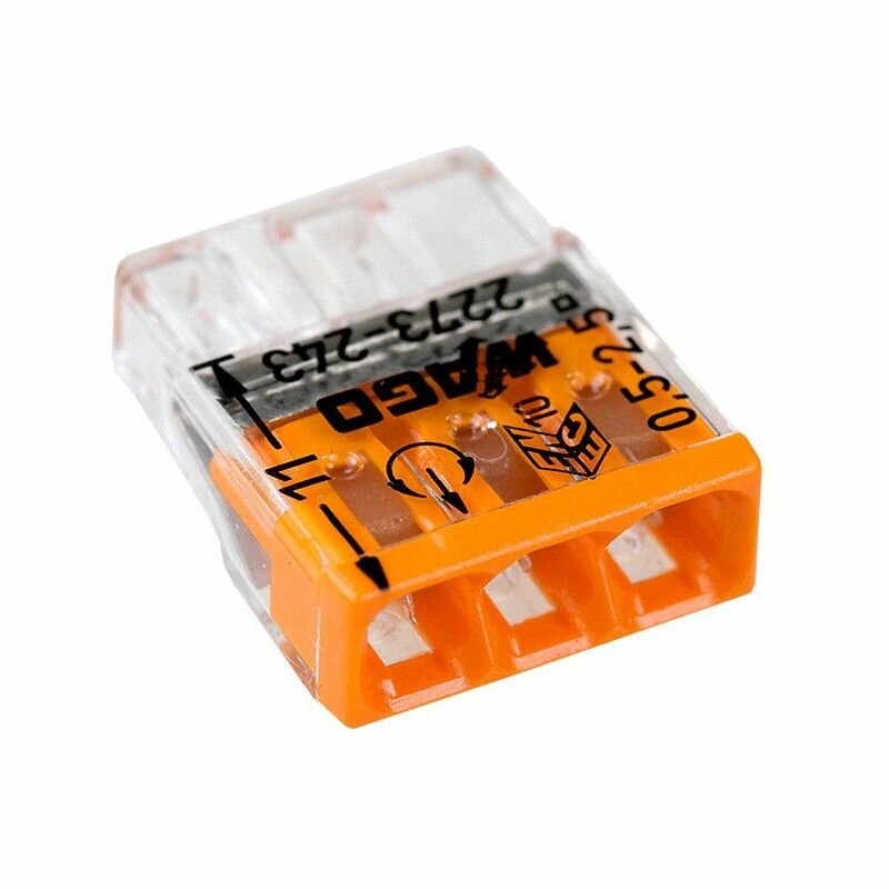 Клемма 3-х проводная 3х(0.5-2.5мм) для распред. короб. (без пасты) WAGO 2273-203