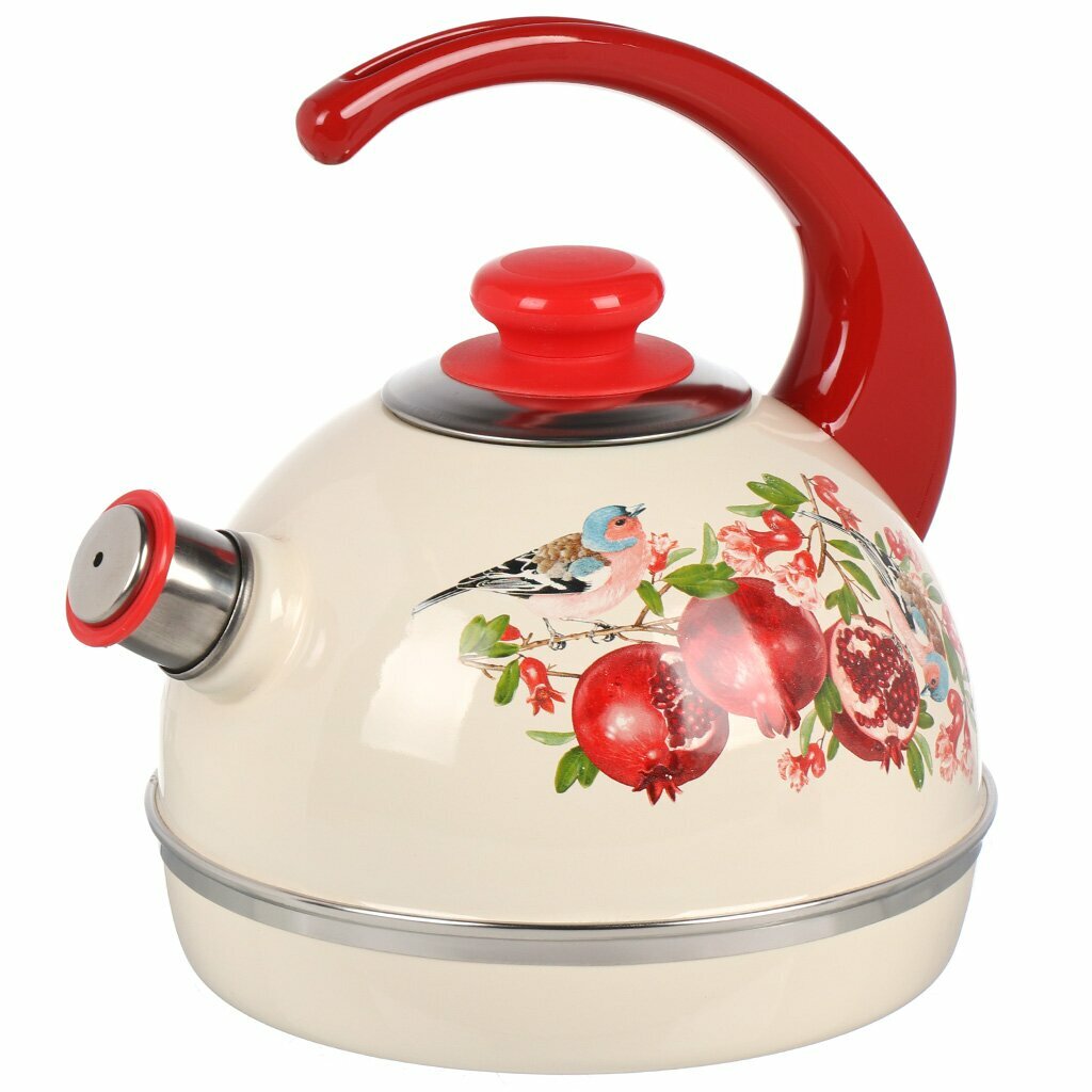 Рубин чайник для плиты из эмалированной стали со свистком, 3.5 л, слоновая кость