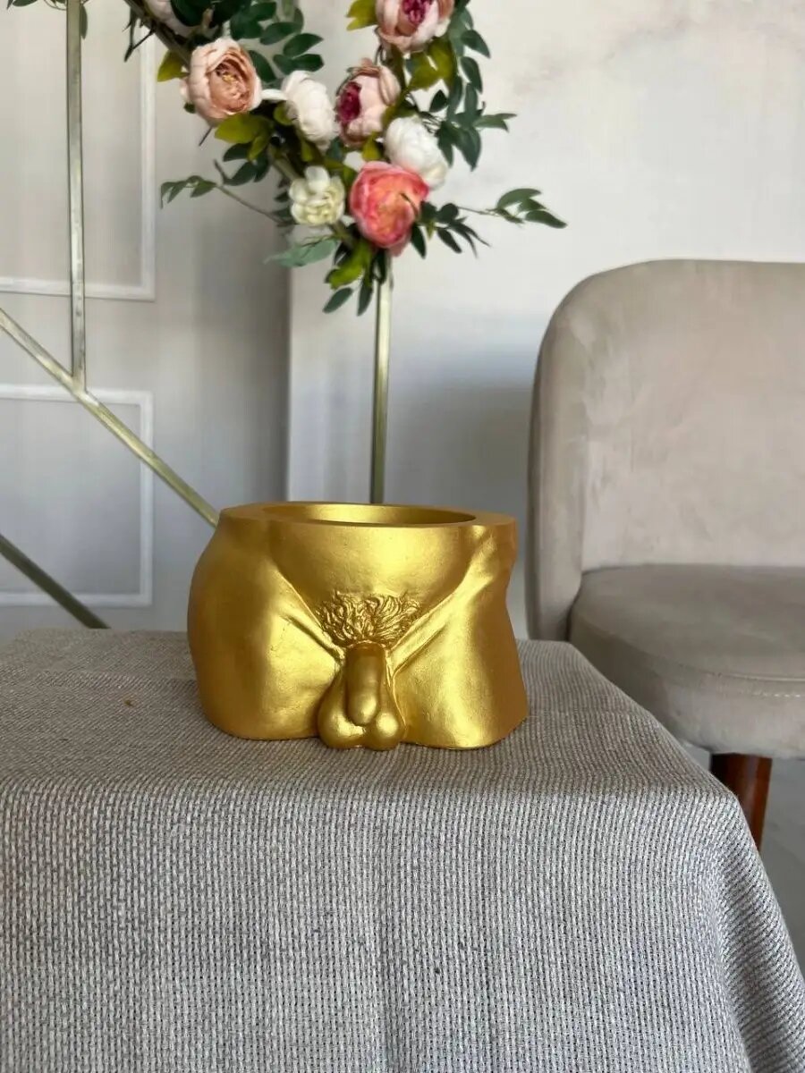 Гипсовое кашпо "Корень Адама" BI BRIGHT IDEA, высота 10см, золотистый цвет