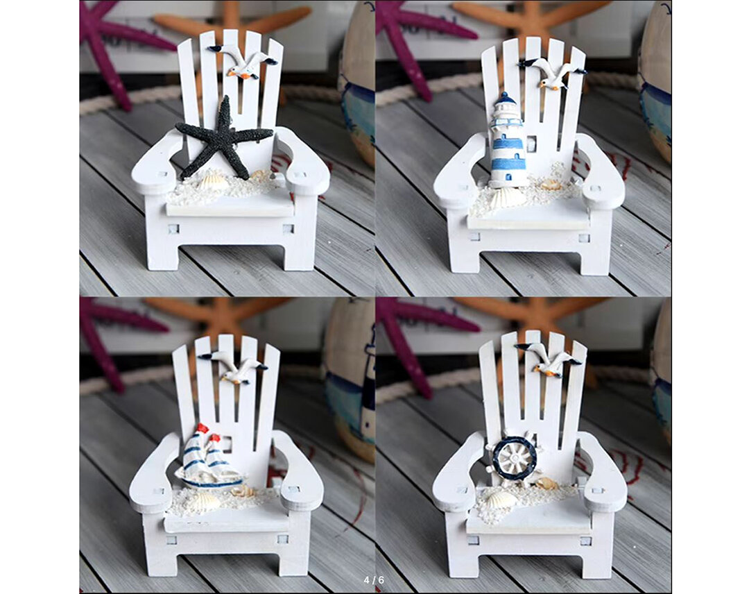 Морской декор - мини кресло шезлонг 9х9х10см, дерево (комплект 4шт)