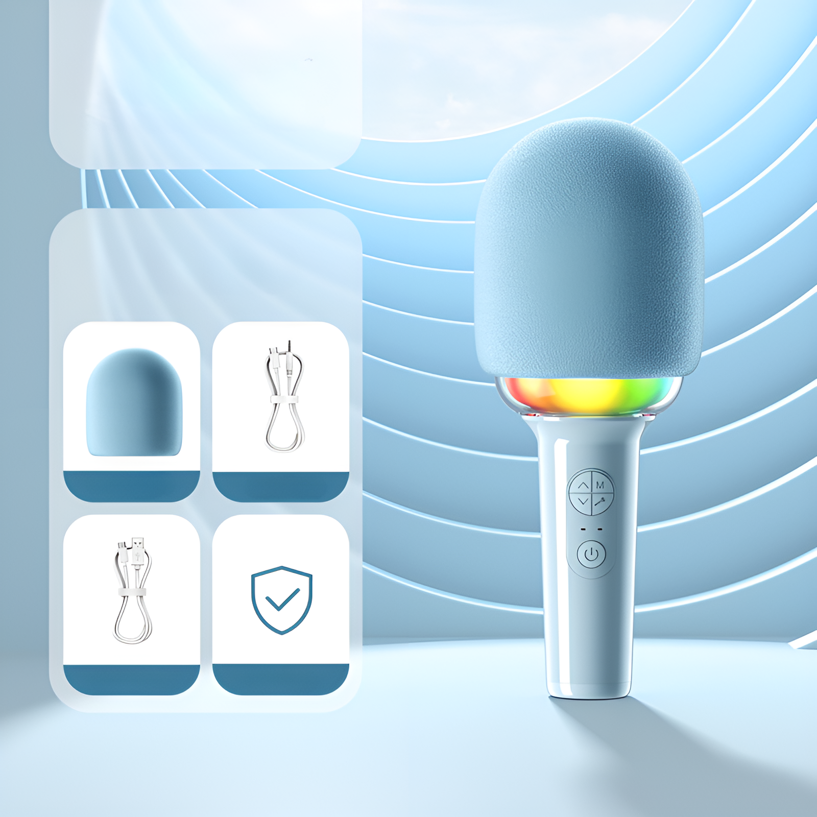 Беспроводной детский караоке-микрофон с Bluetooth и RGB подсветкой, синий