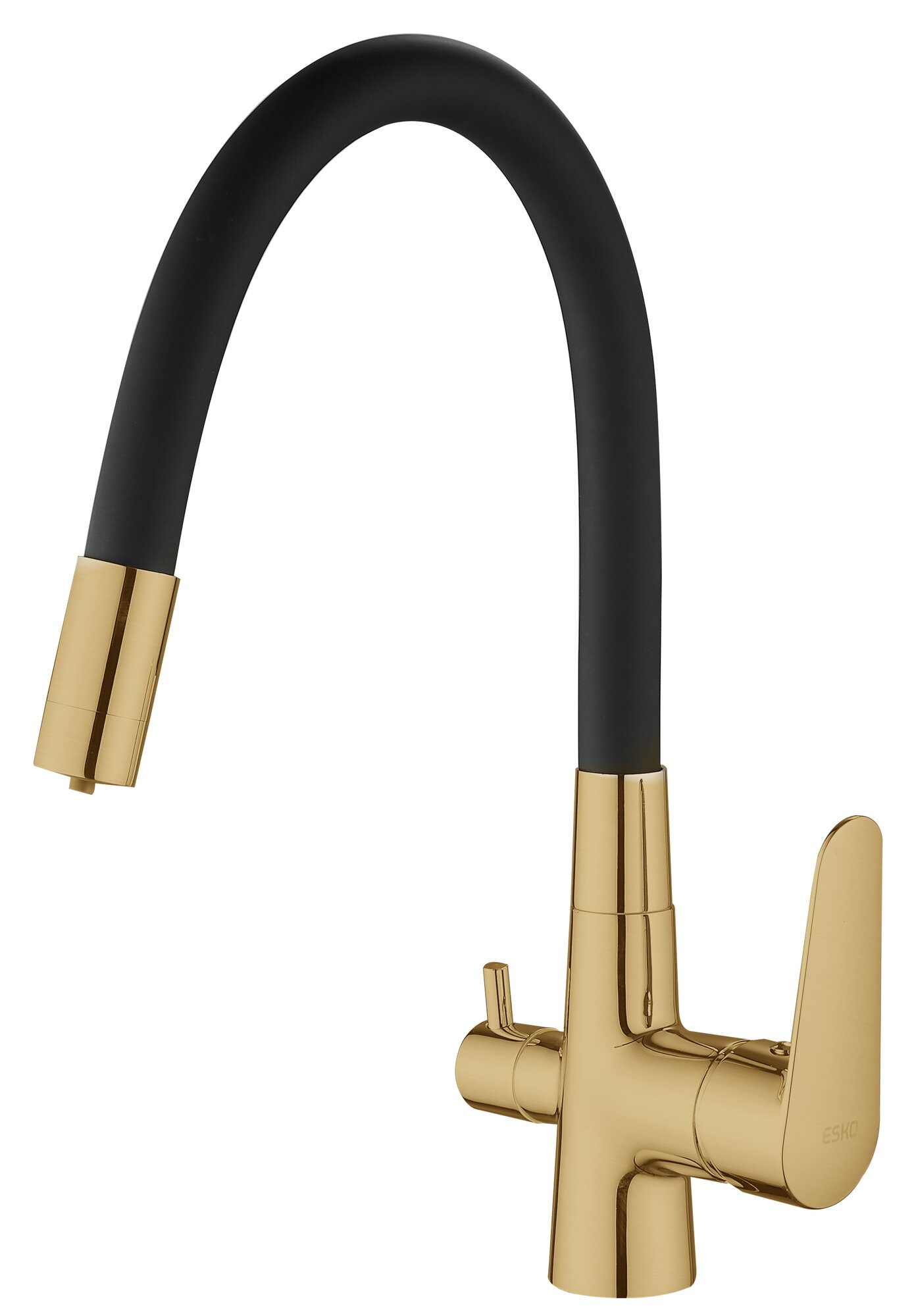 Смеситель для кухни черный/золото с гибким изливом с подключением к фильтру материал корпуса латунь