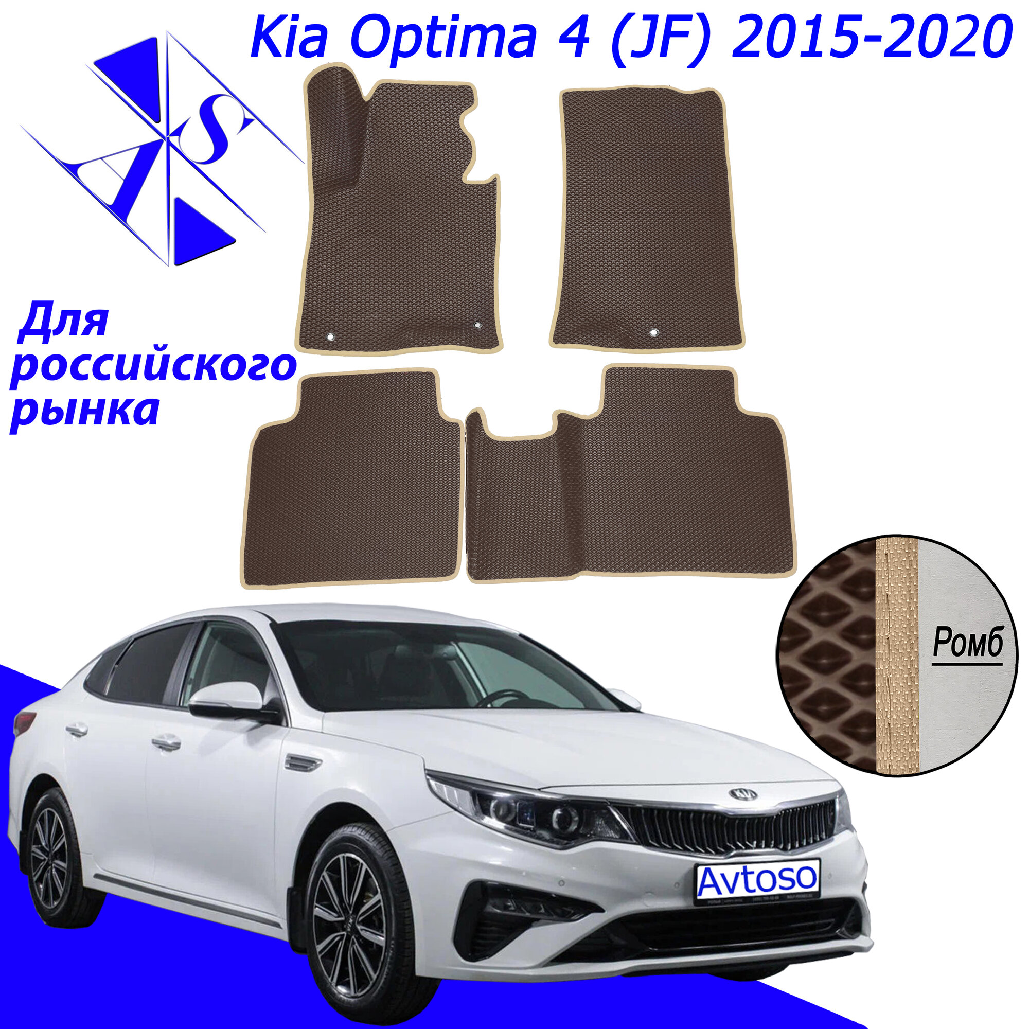 Автомобильные коврики EVA/ЕВА/ЭВА для Kia Optima 4 / Киа Оптима 4 2015 - 2020 коричневый бежевый