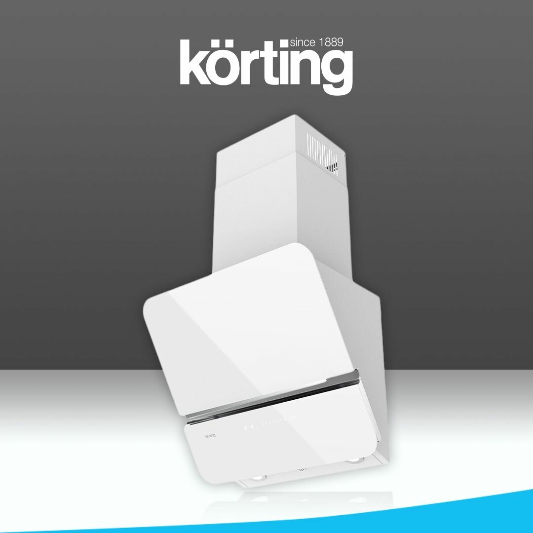 Наклонная вытяжка Korting KHC 69499 GW ширина 60 см, производительность 950 м3/ч, 5 скоростей, сенсор, белое стекло