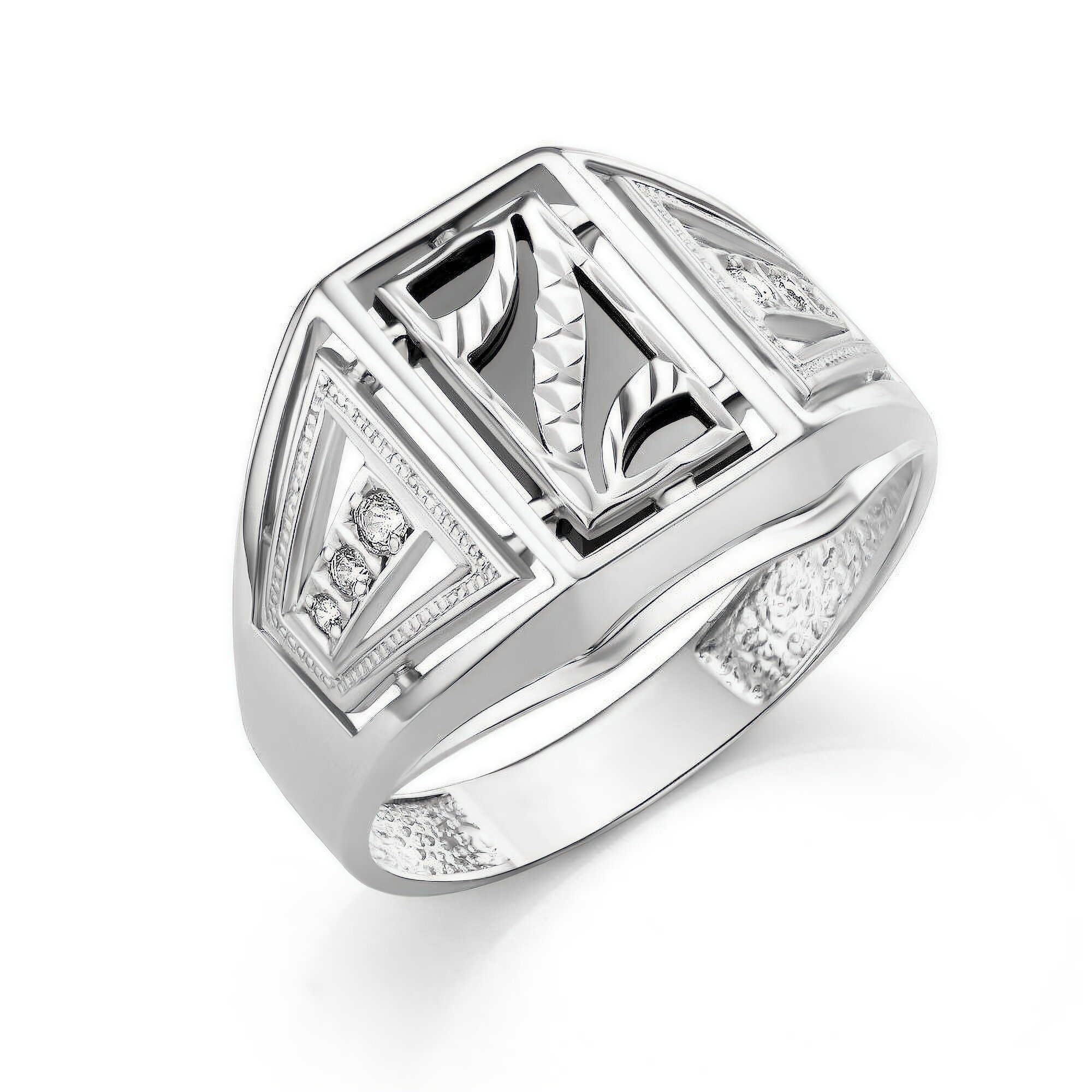 Печатка, серебро, 925 проба, родирование, оникс, фианит