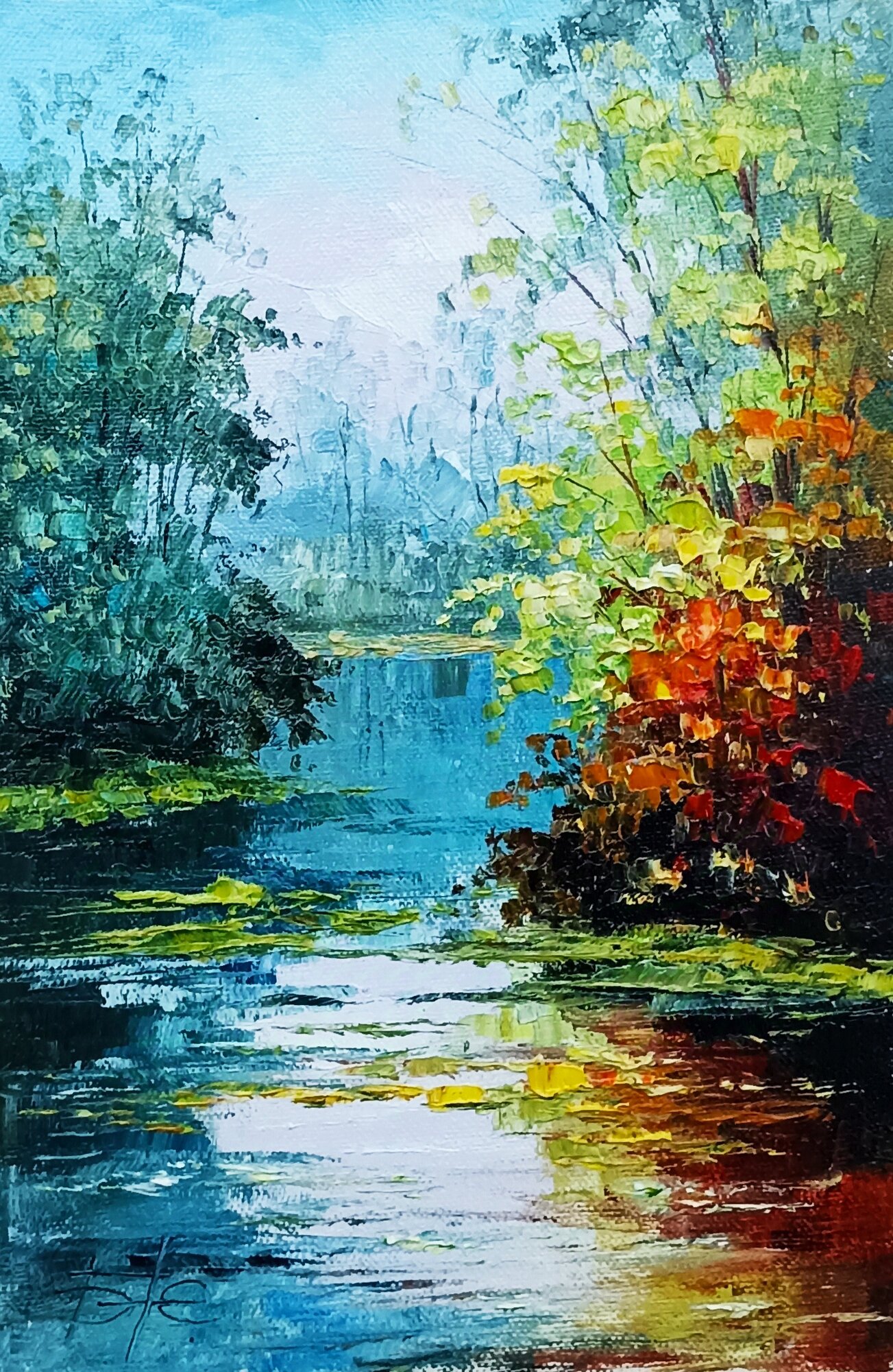 Масло/холст. 100% ручная работа, 100% живопись. Худ. мастерская Грëзы. Серия "Импрессионизм". Лето. Река. 20х30 см