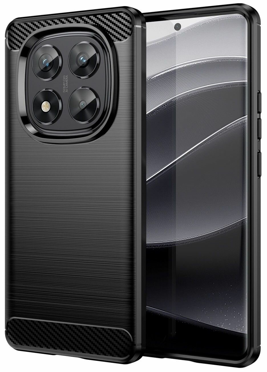 Чехол на Xiaomi Redmi Note 14 Pro 5G силиконовый карбон сталь чёрный