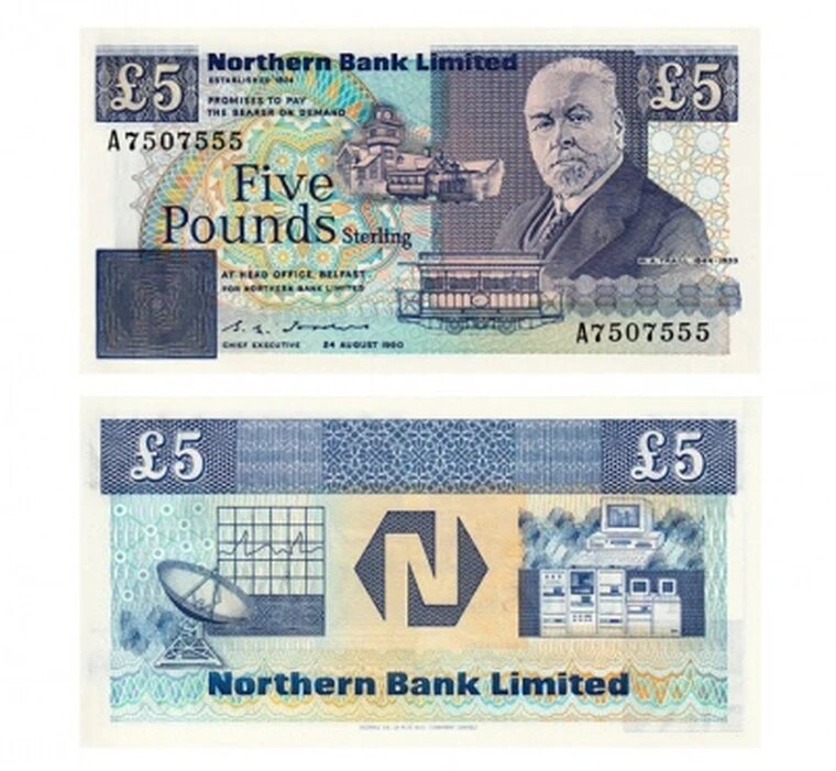 5 фунтов 1990 Ирландия, сувенирная копия, банкноты и купюры редкие коллекционные