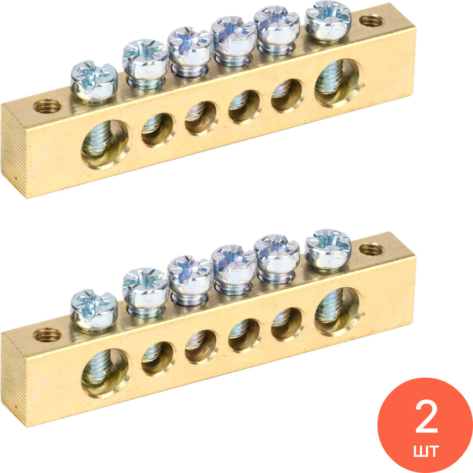 Шина IEK / ИЭК PEN земля-ноль 8х12мм 6/2, 6 групп, латунь, 63х12х8мм, 125А, YNN21-06-100 / соединитель проводов (комплект из 2 шт)