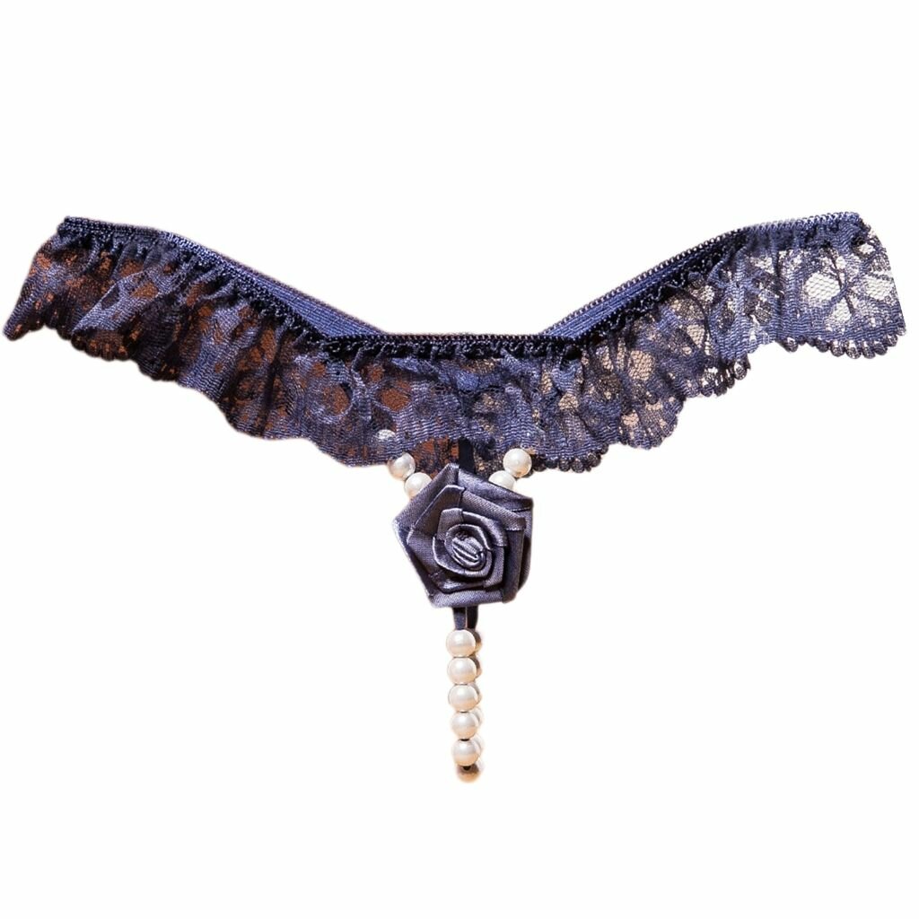 Женские розовые стринги с жемчужным кружевом-серо-голубые-один размер