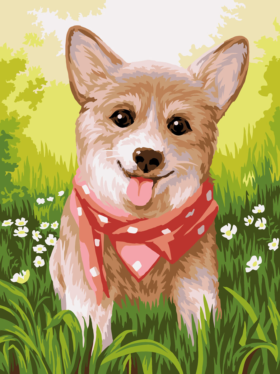 Фрея PKZ/PM-058-MA18 Набор для раскрашивания по номерам Корги в бандане на картоне 40 х 30 см