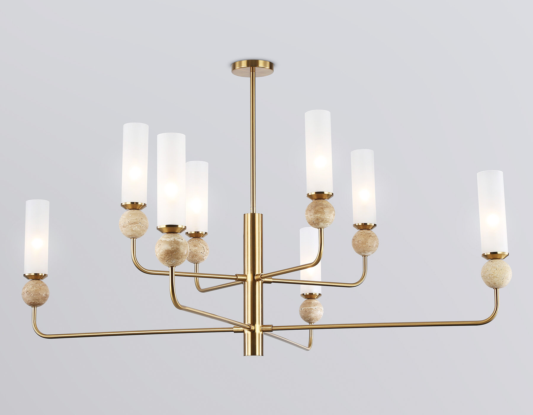 Люстра на штанге с мрамором, E14*8 max 40W D1260*1445, латунь/белый матовый