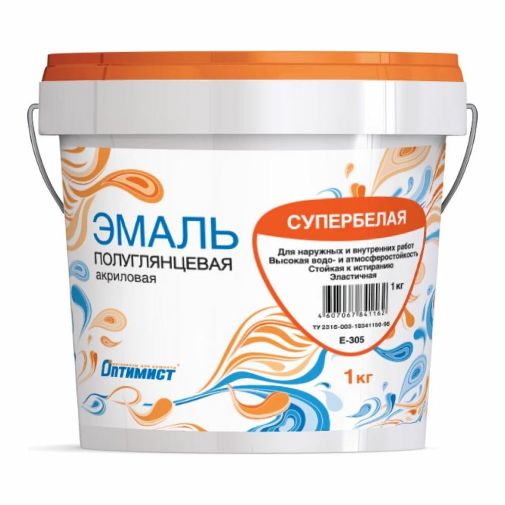 Эмаль Оптимист Е305 полуглянцевая 1 кг для интерьерной окраски