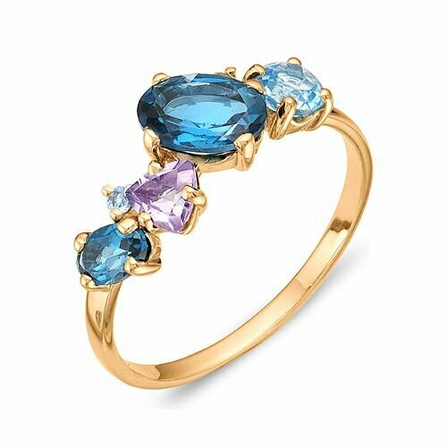 Кольцо дорожка, тонкое, красное золото, 585 проба, родирование, топаз, аметист, Лондон топаз