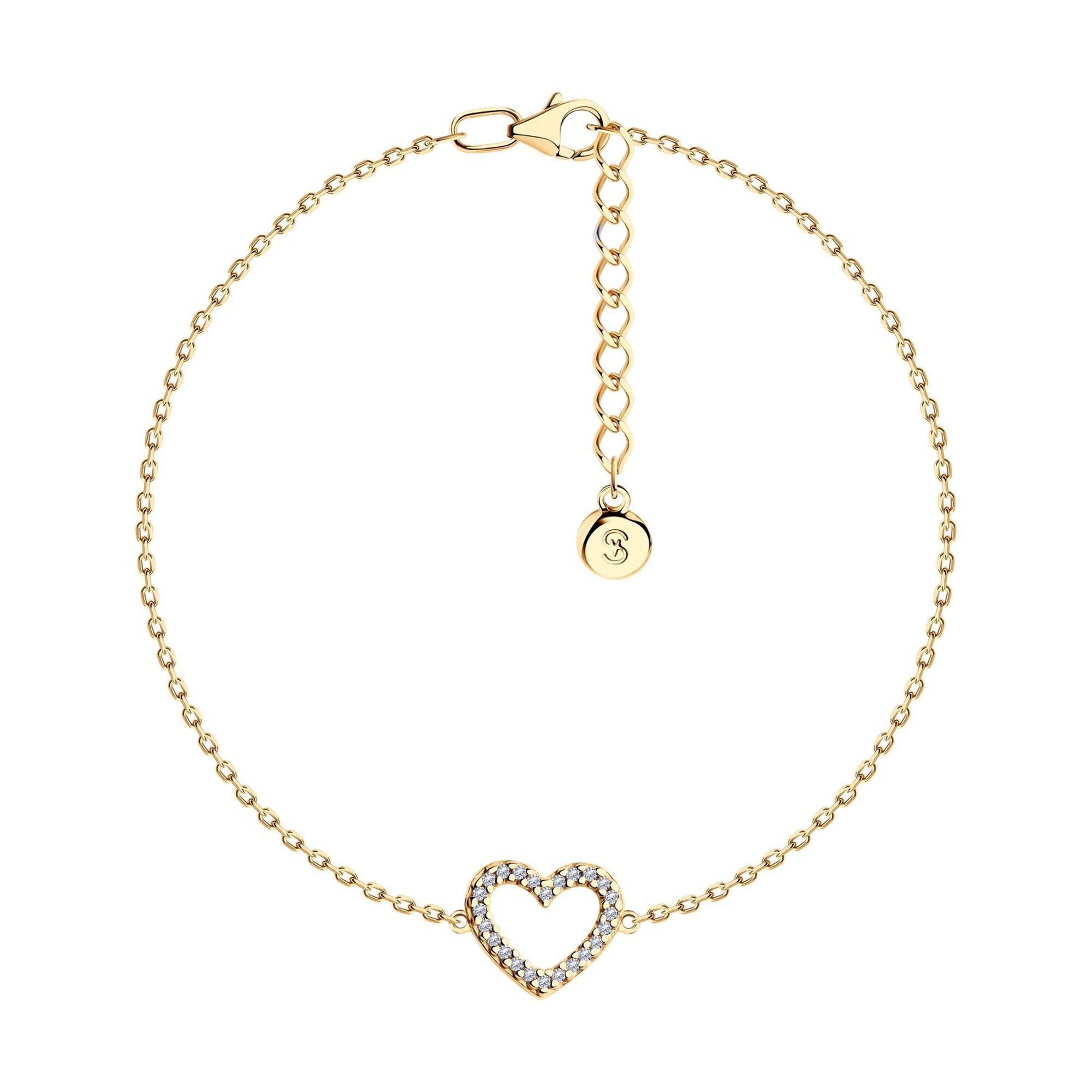 Браслет, серебро, 925 проба, золочение, фианит