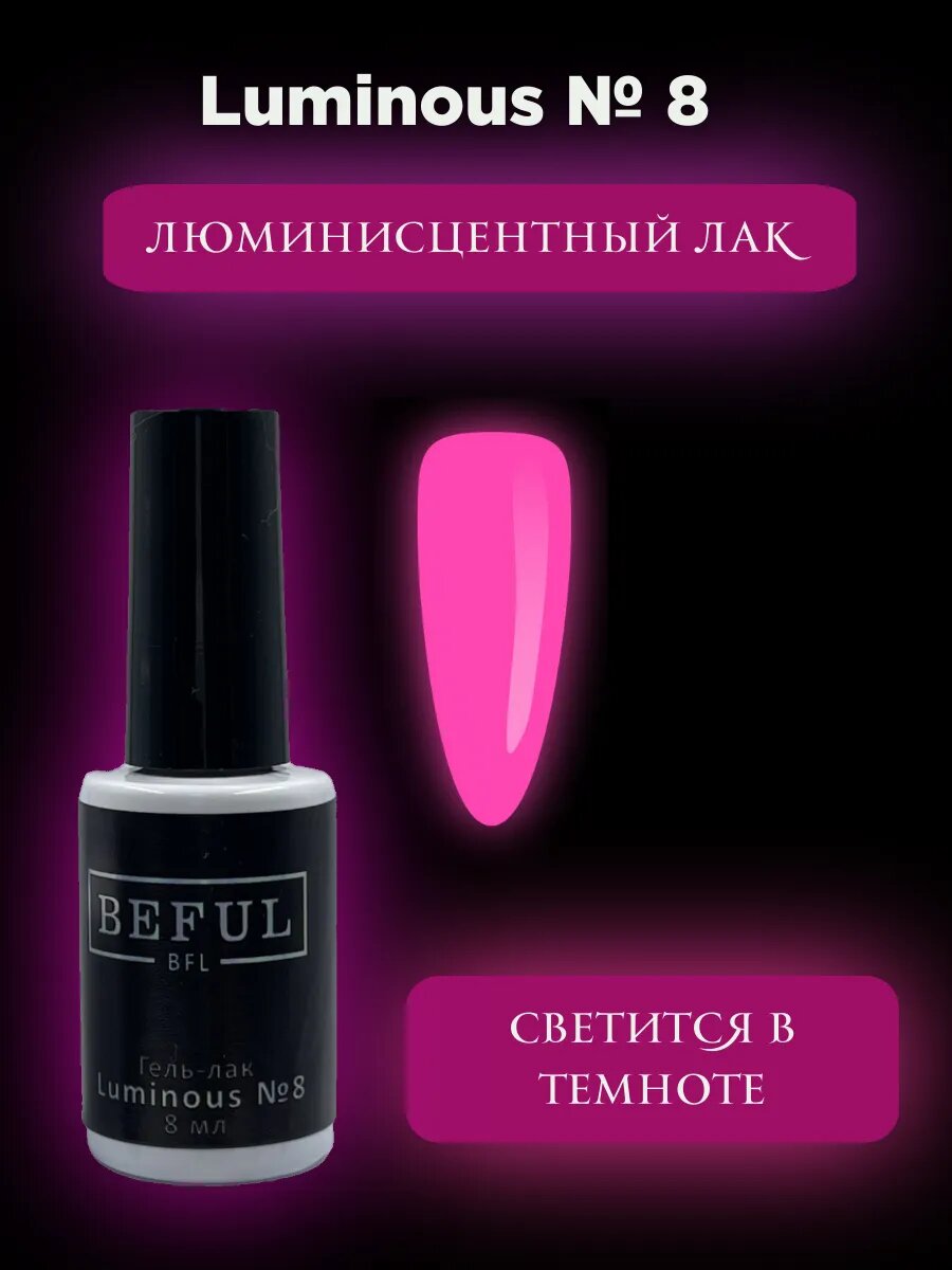 Гель-лак "Luminous", для ногтей, самовыравнивающийся, светло-розовый в темноте, днем прозрачный, 8мл